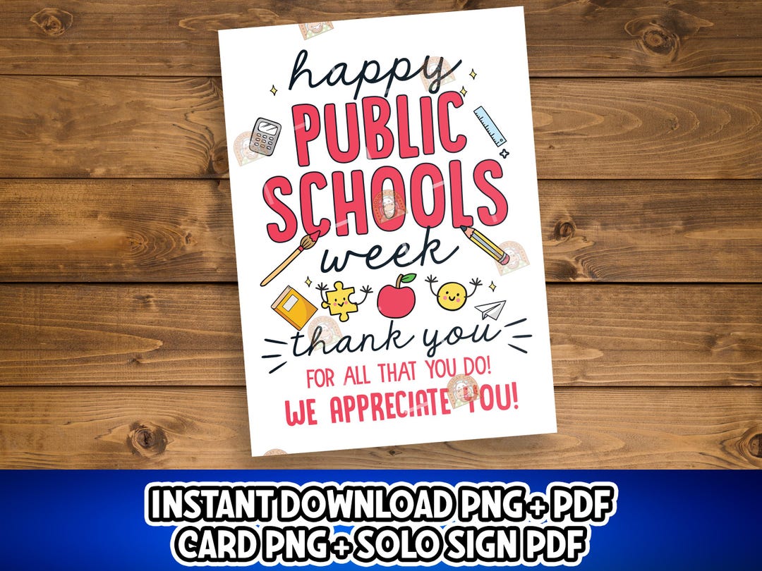 Public Schools Week Card Printable, Public Schools Week Gift, Public ...