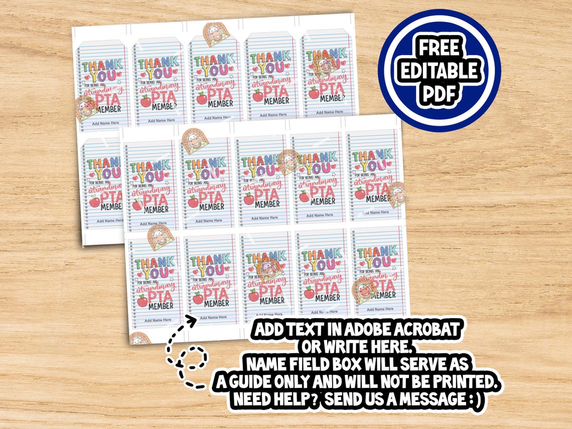 PTA Members Gift Tag, Printable School Parent Teacher Association Tags ...