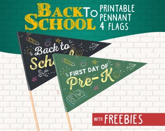 First Day of Preschool Pre-k Prek Pre K Grade Pennant Flag Printable ...