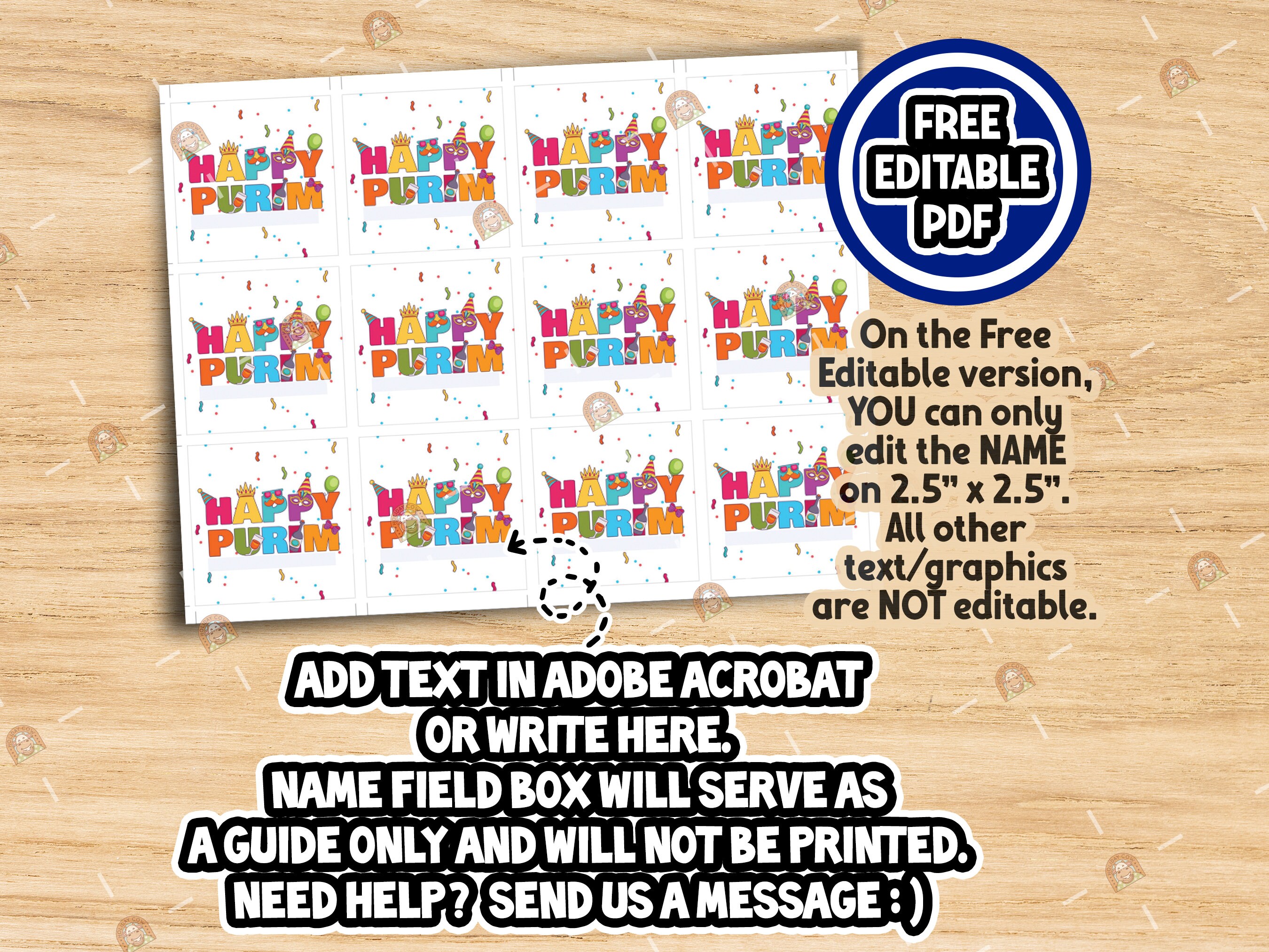 Printable Purim Tags, Purim Gift Tags, Purim Card, Purim Sign, Purim ...