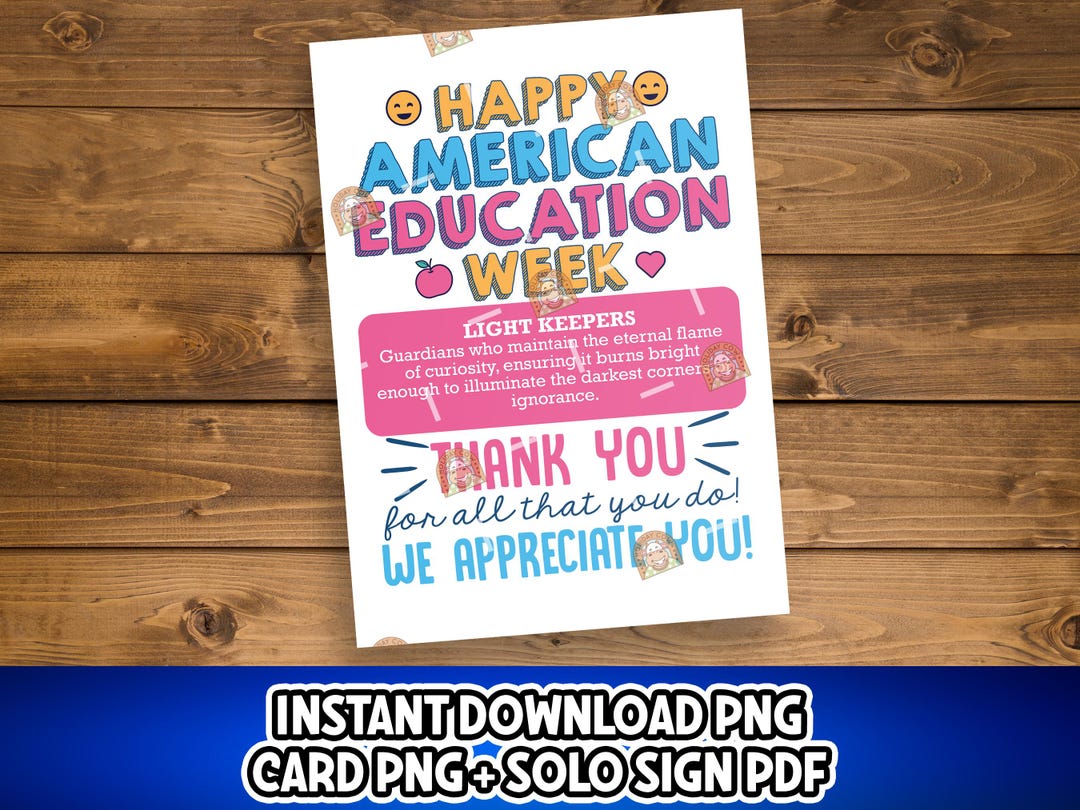 Printable American Education Week Card, Teacher Thank You Card ...