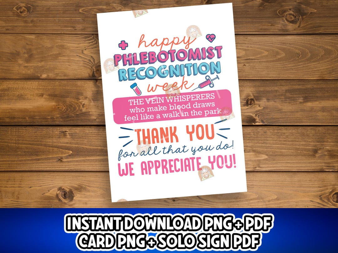 Phlebotomist Week Gift, Printable Phlebotomists Recognition Week Card ...