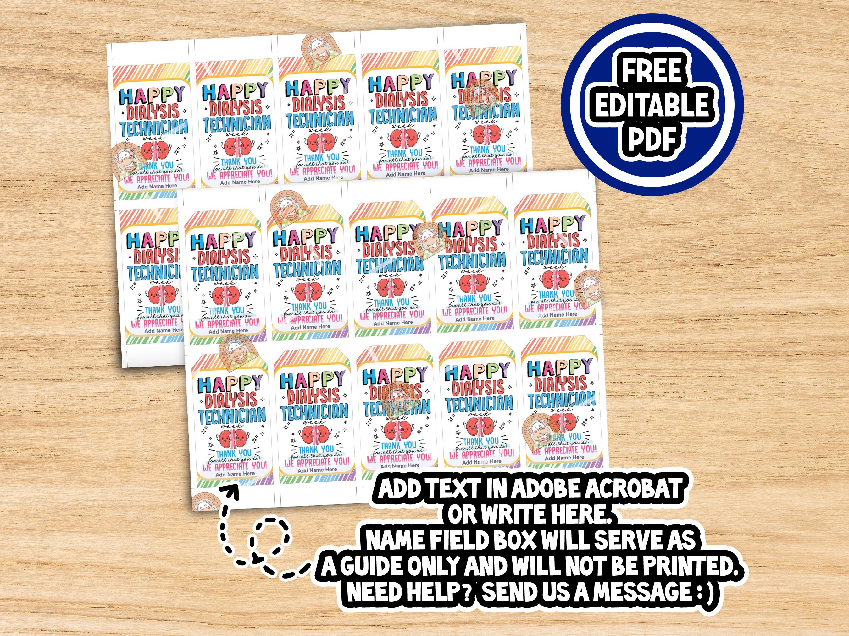 Dialysis Tech Week Printable Tag, Dialysis Tech Gift Tags, Dialysis ...
