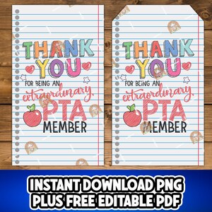 PTA Members Gift Tag, Printable School Parent Teacher Association Tags ...