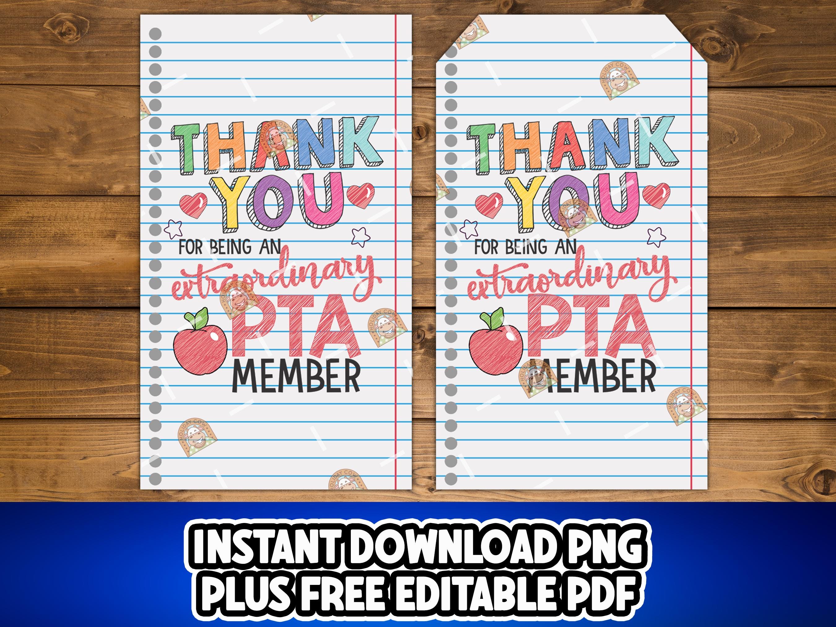 PTA Members Gift Tag, Printable School Parent Teacher Association Tags ...