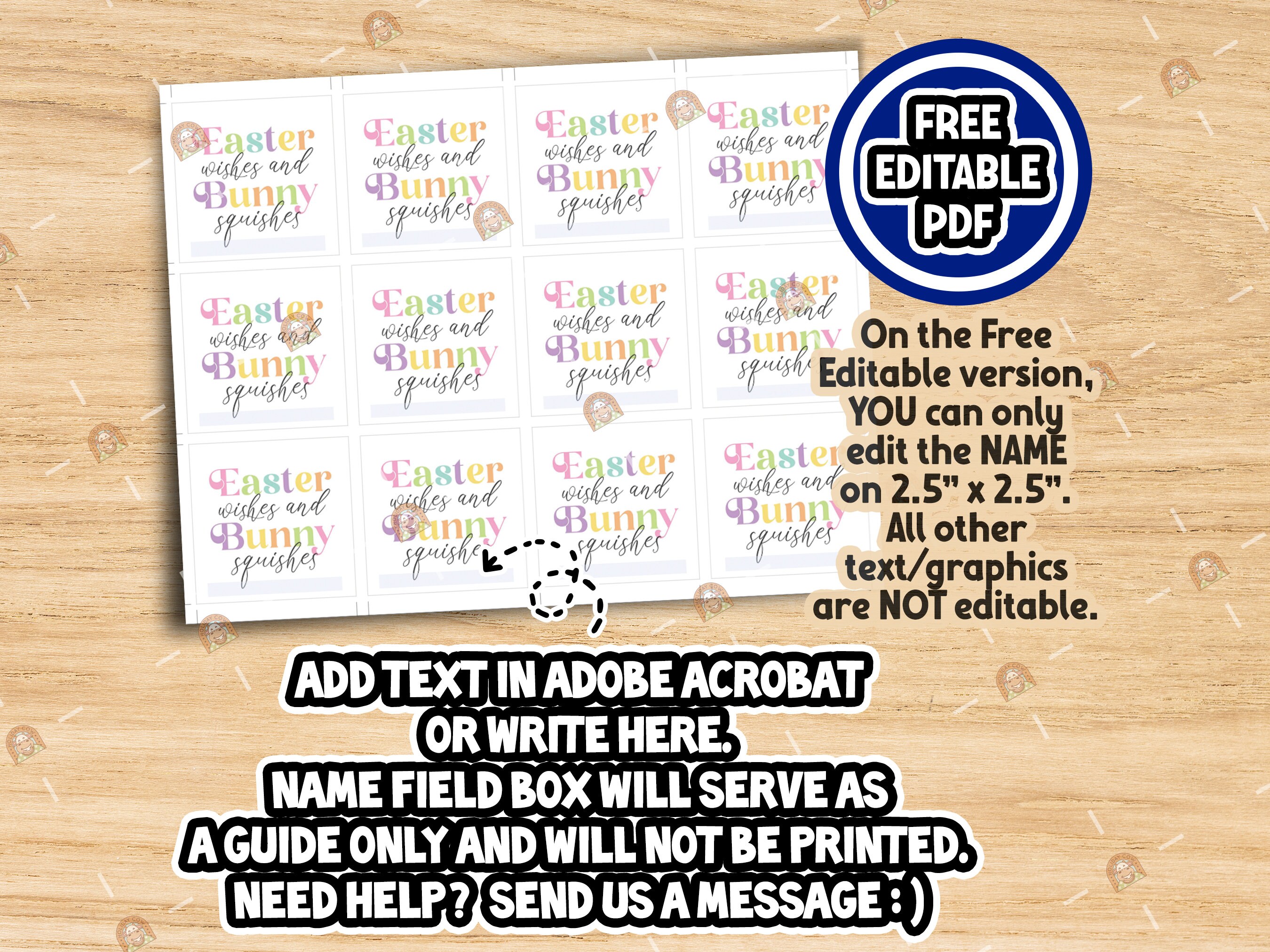 Easter Wishes and Bunny Squishes, Minimalist Easter Tag Printable ...