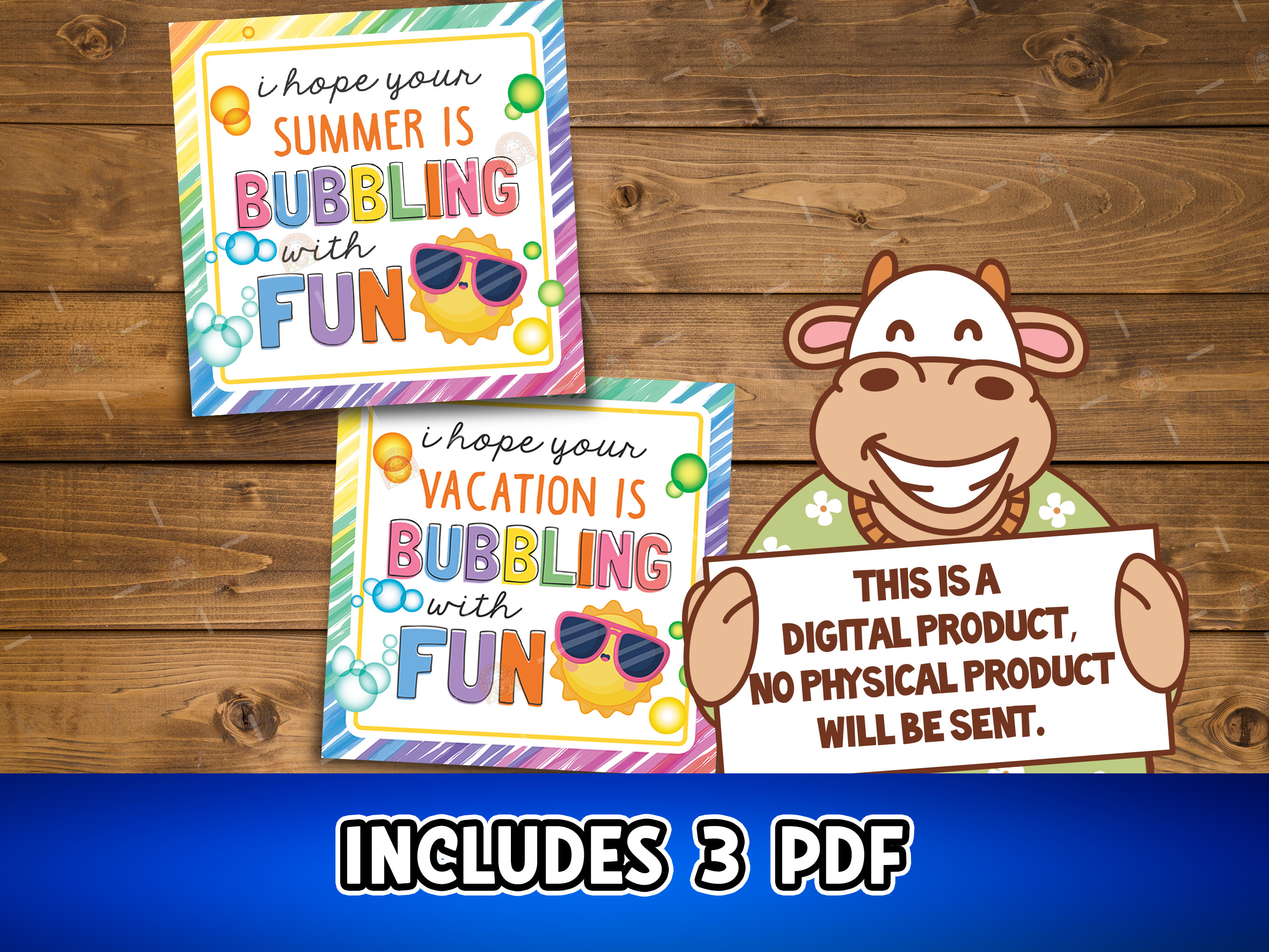 End of School Year Tags for Bubbles Printable, Summer Vacation Tag for ...