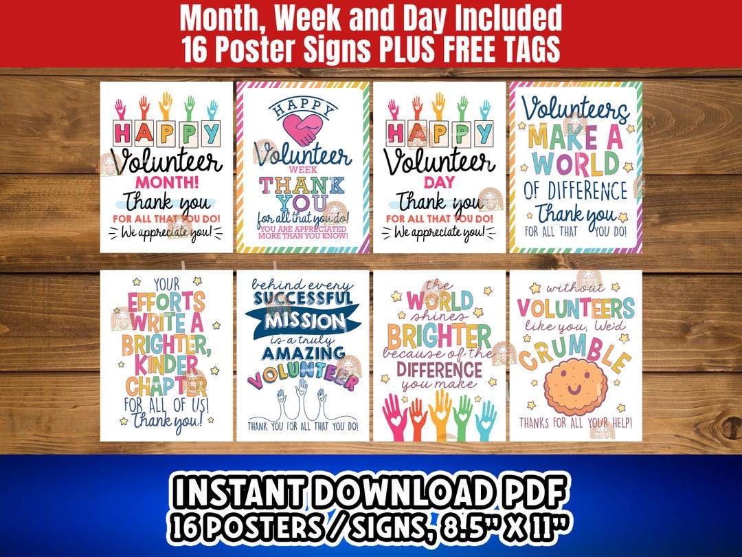 Volunteer Month Signs Printable, Thank You Volunteer Gift, Volunteer ...