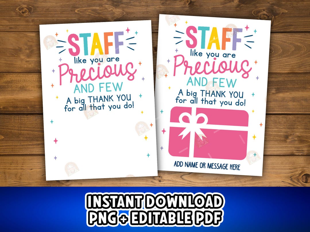 Staff Appreciation Gift Card Holder Printable, Thank You Staff Gift ...