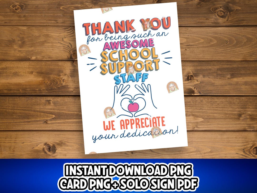 School Support Staff Card Printable, Thank You School Support Staff ...