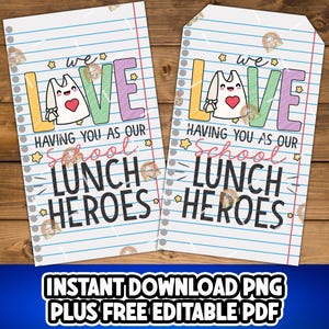 Printable School Lunch Hero Gift Tag, School Lunch Hero Day Tag, Lunch ...