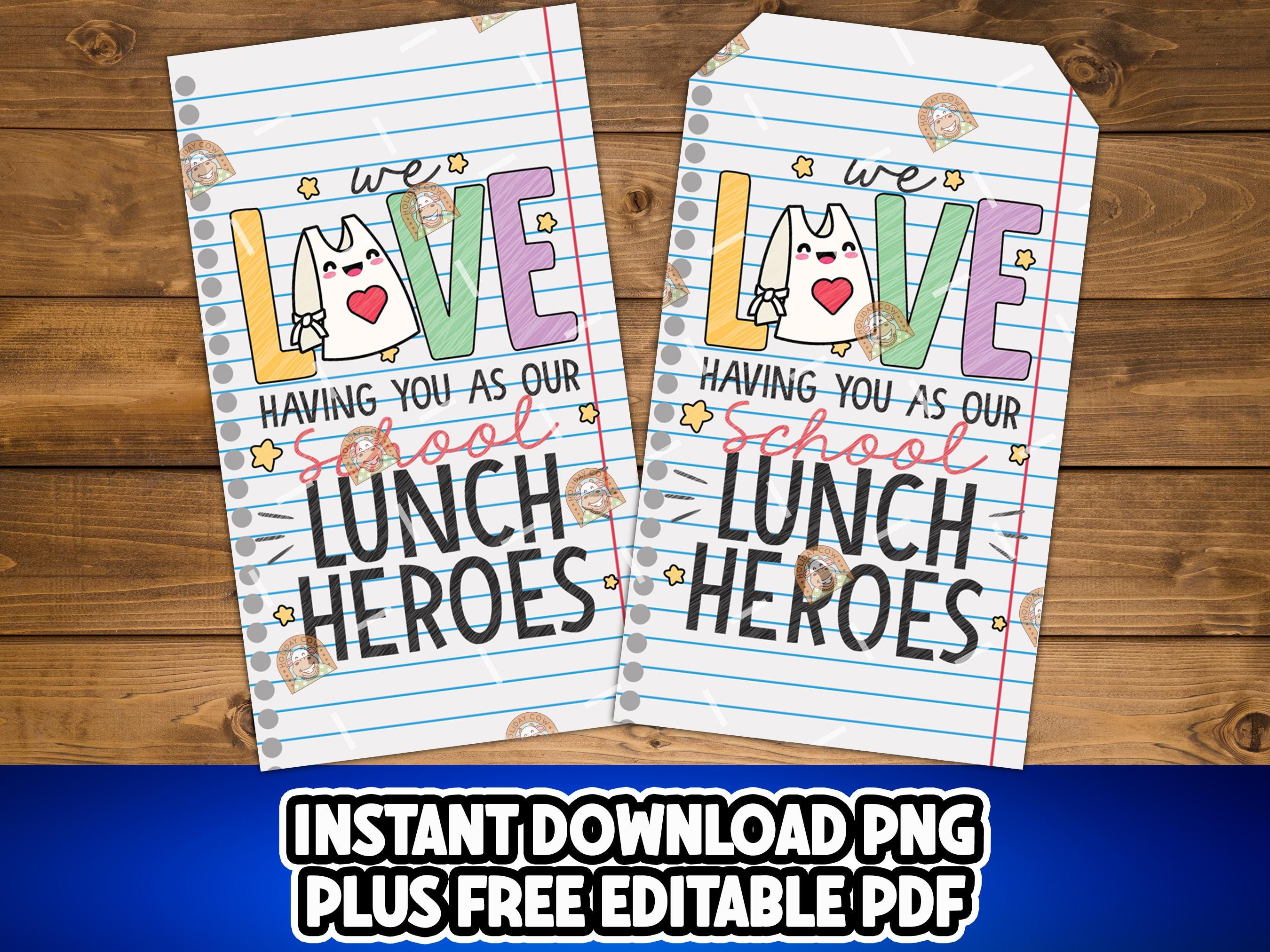 Printable School Lunch Hero Gift Tag, School Lunch Hero Day Tag, Lunch ...