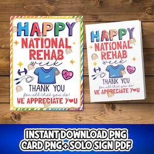 National Rehabilitation Week Card Printable, Happy Rehab Week Sign, T ...