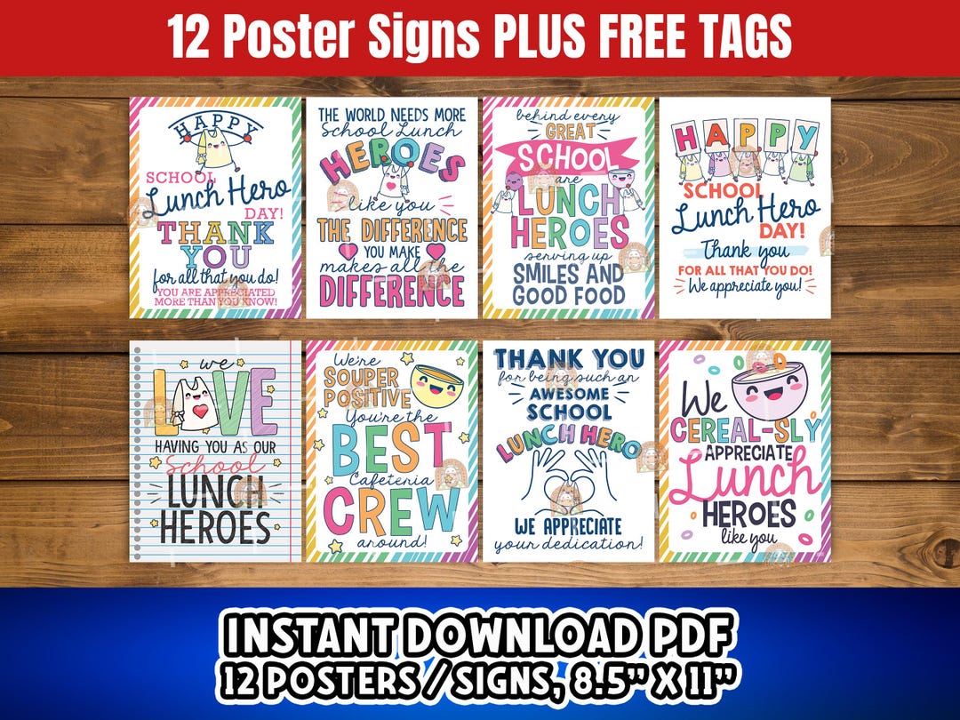 School Lunch Hero Day Signs, Printable School Lunch Hero Thank You ...