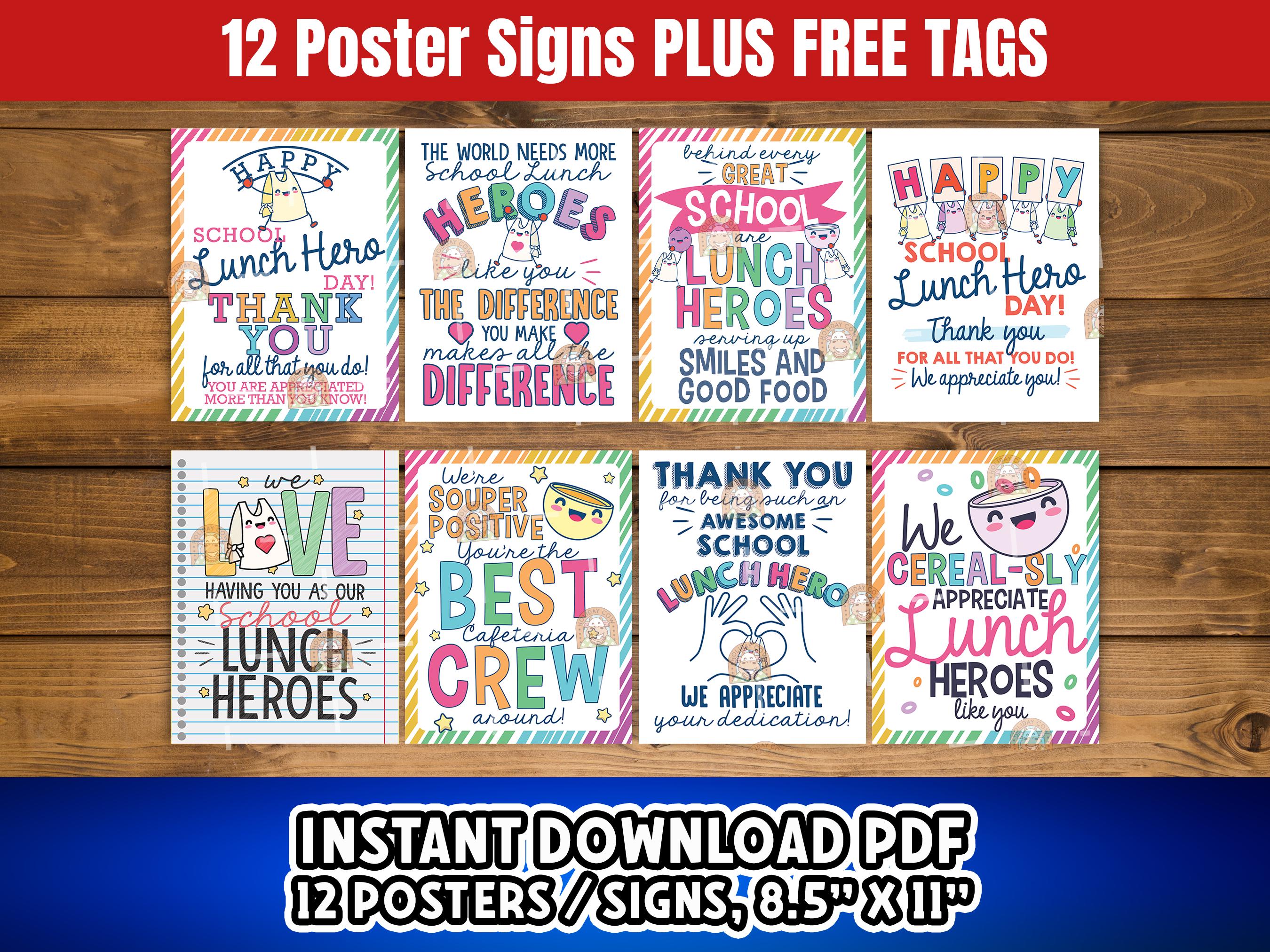 School Lunch Hero Day Signs, Printable School Lunch Hero Thank You ...