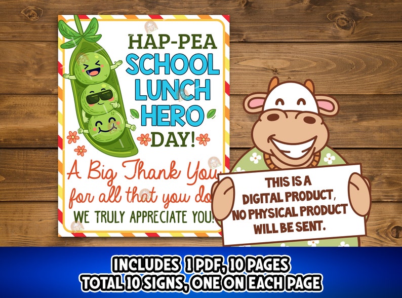 School Lunch Hero Day Sign Set of 10, Printable School Lunch Hero Thank ...