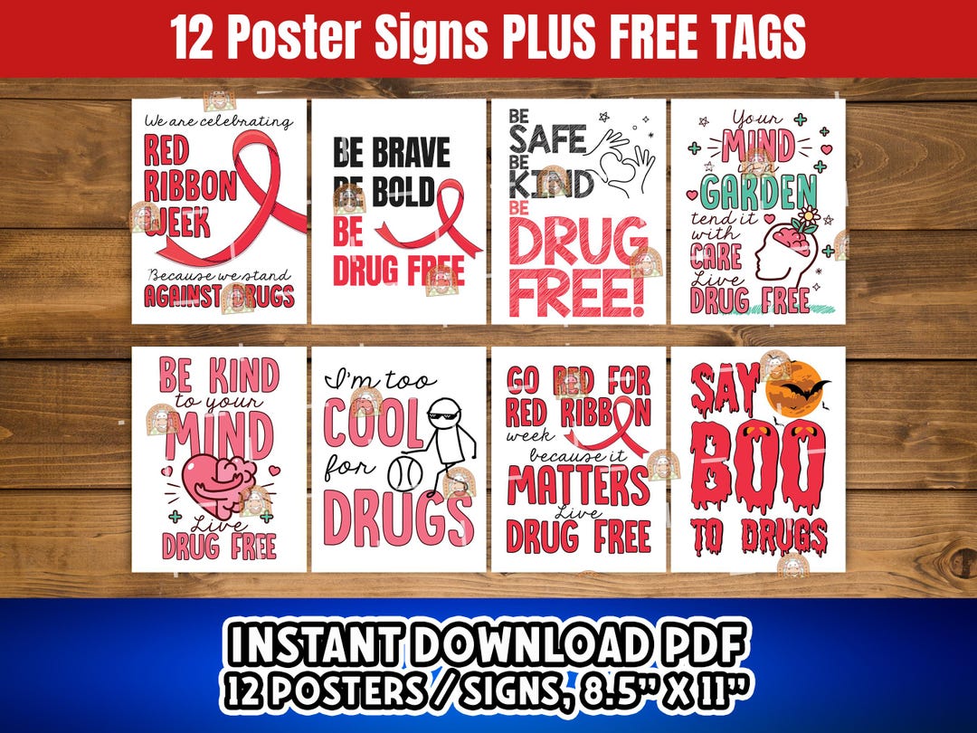 Red Ribbon Week Signs Printable, Red Ribbon Week Poster, Red Ribbon ...