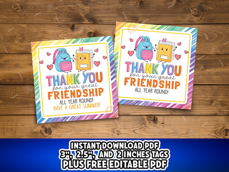 End of Year Classmate Gift Tag Printable, End of School Year Tag for ...