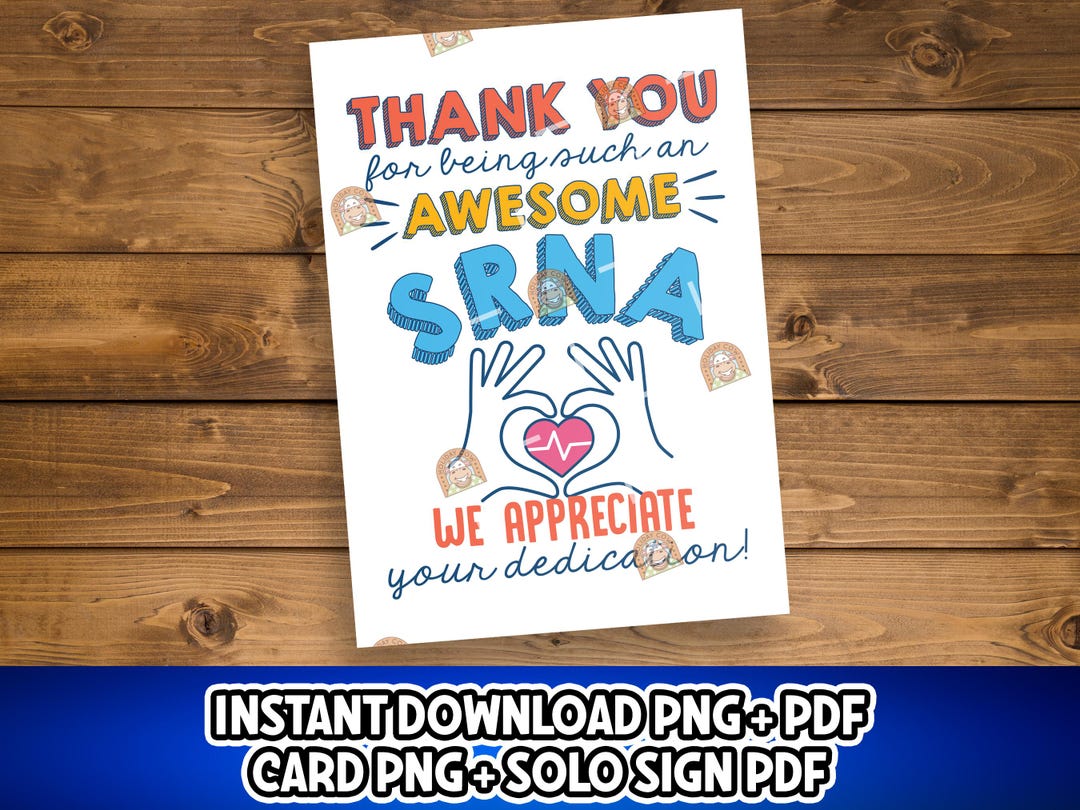 SRNA Gift, CRNA Week Card Printable, CRNA Week Gifts, Thank You Crna ...