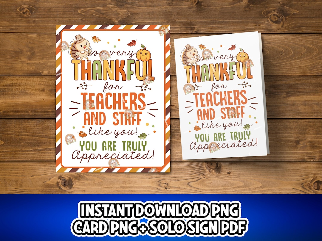 Thanksgiving Card Printable, Fall Thank You Teacher Gift, Fall Staff ...