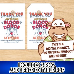 Blood Donors Gift Tag, Printable Blood Donor Month Tags, Thank You ...