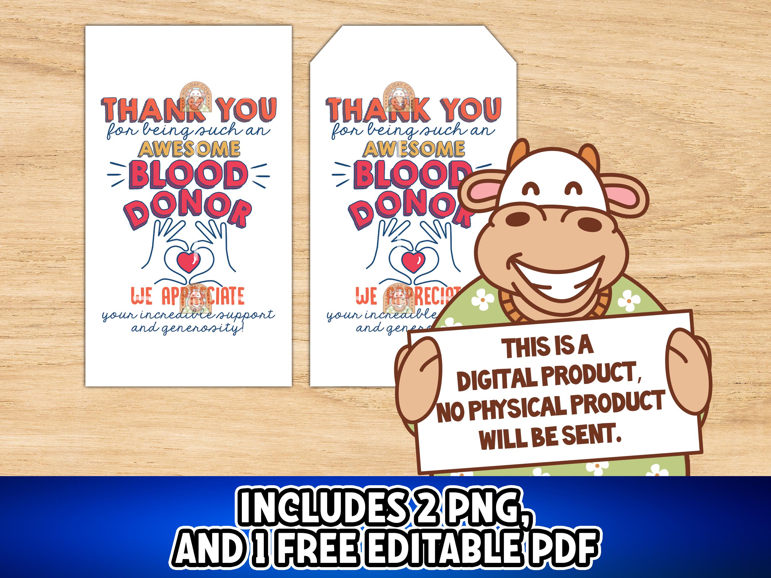 Blood Donors Gift Tag, Printable Blood Donor Month Tags, Thank You ...