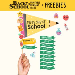 Printable First Day of School Pennant Flags, Back to School Flag ...