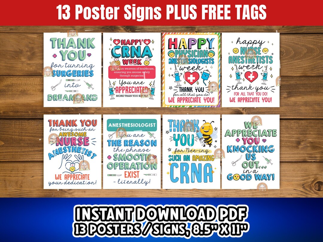 Anesthesia Care Team Signs Printable, CRNA Week Poster, Nurse ...