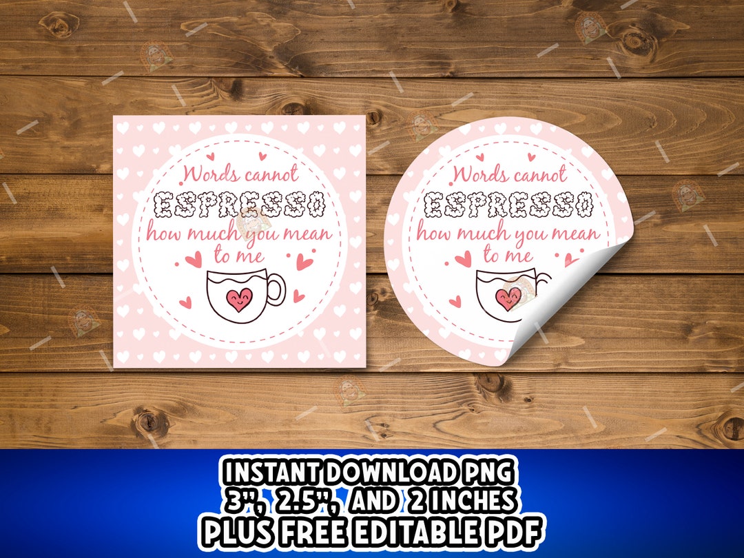 Coffee Valentine Gift Tags, Printable Valentine Cookie Tag, Espresso ...