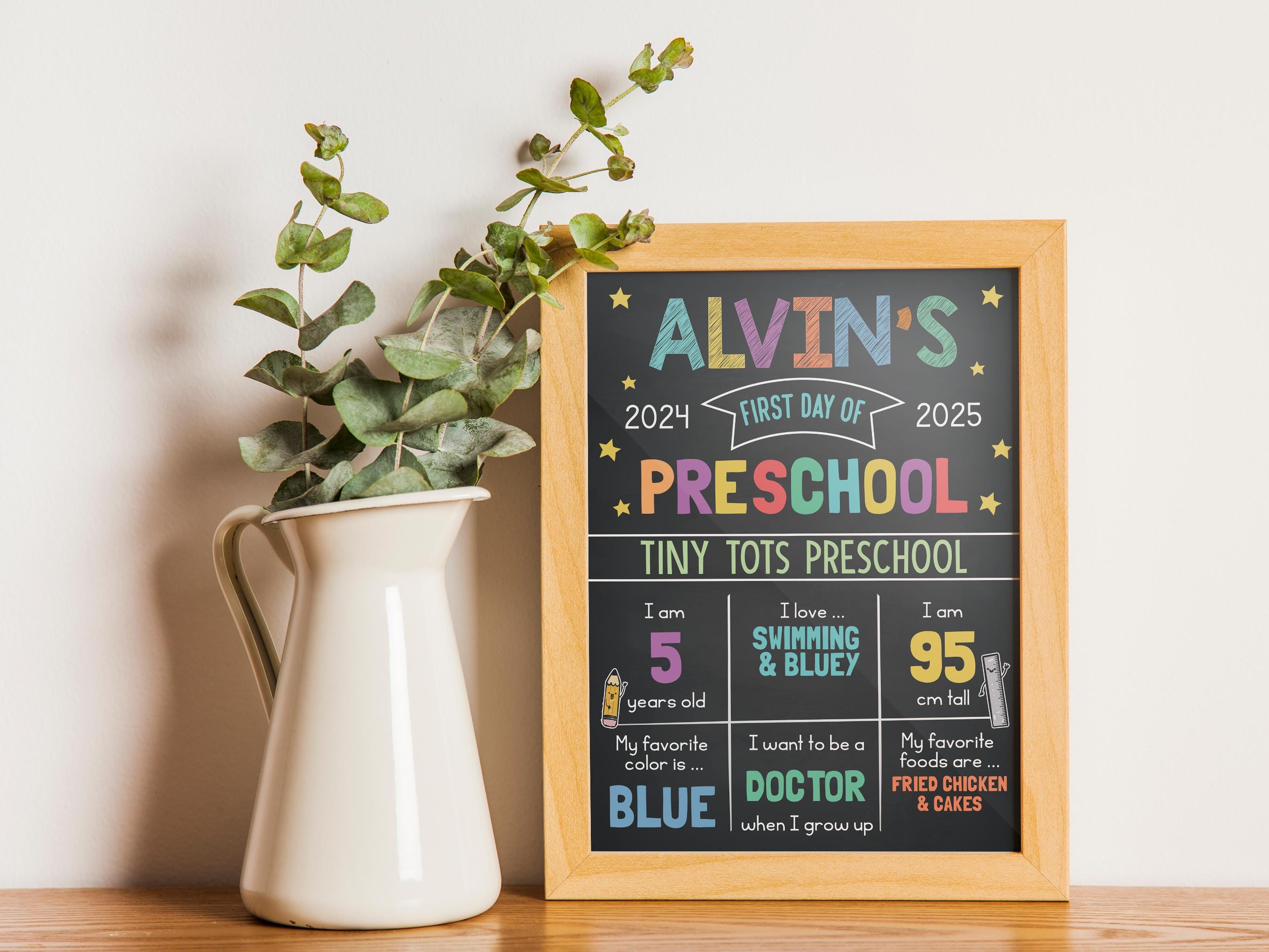 Chalkboard Back to School Sign Printable, Personalized First Day of ...