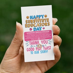 Substitute Educators Day Tags, Printable Substitute Teacher Thank You ...