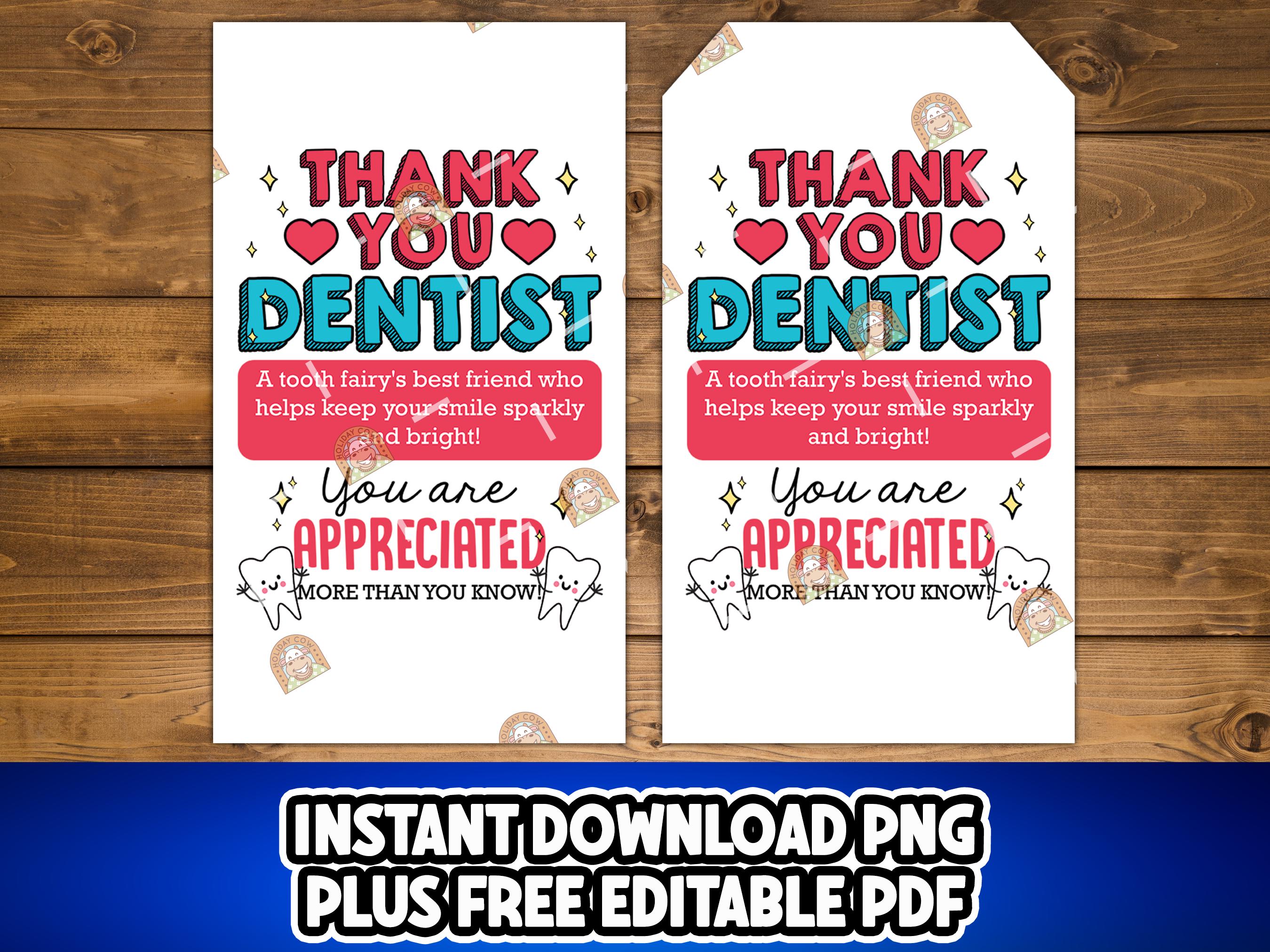 Dentist Gift Tag for Dentist, Printable Dentist Appreciation Tag, Thank ...