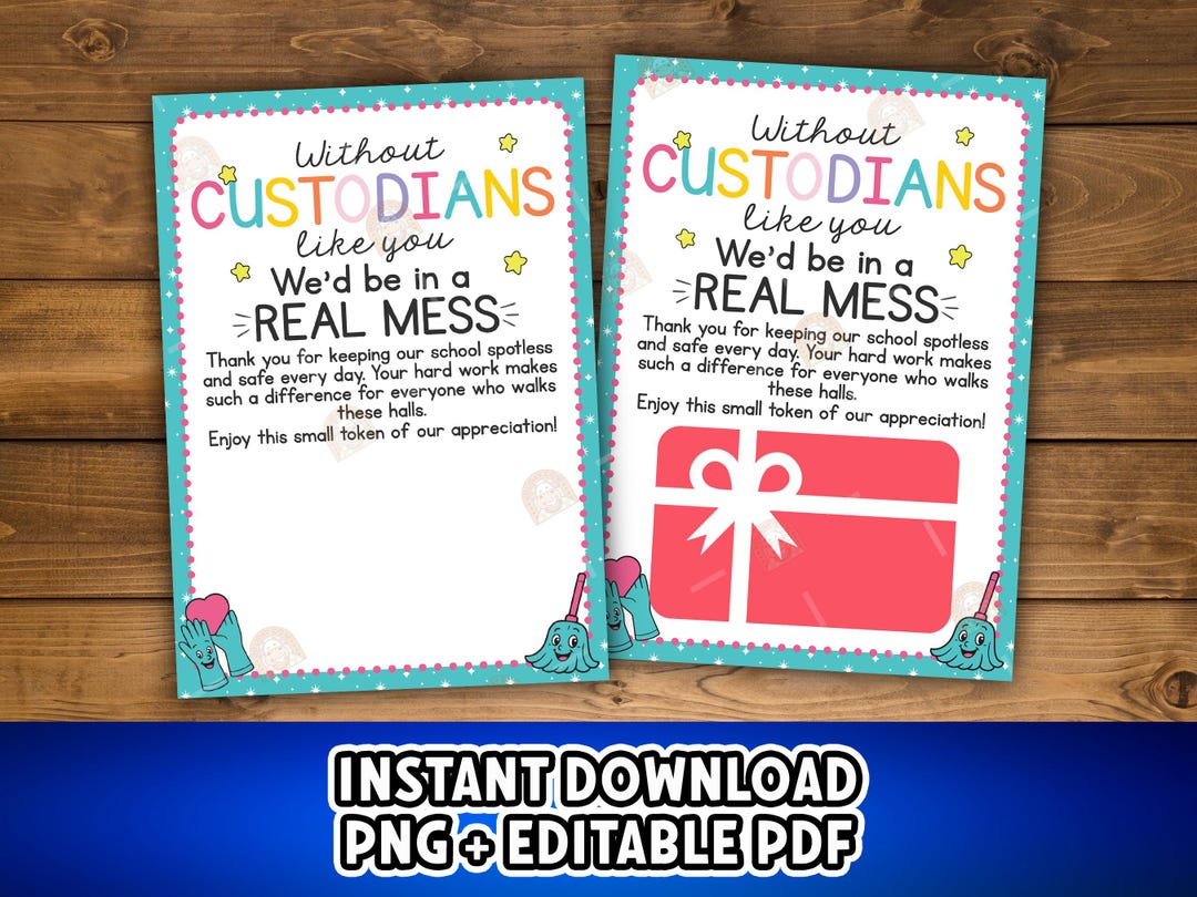 Custodian Day Gift Card Holder Printable, Thank You Custodian ...