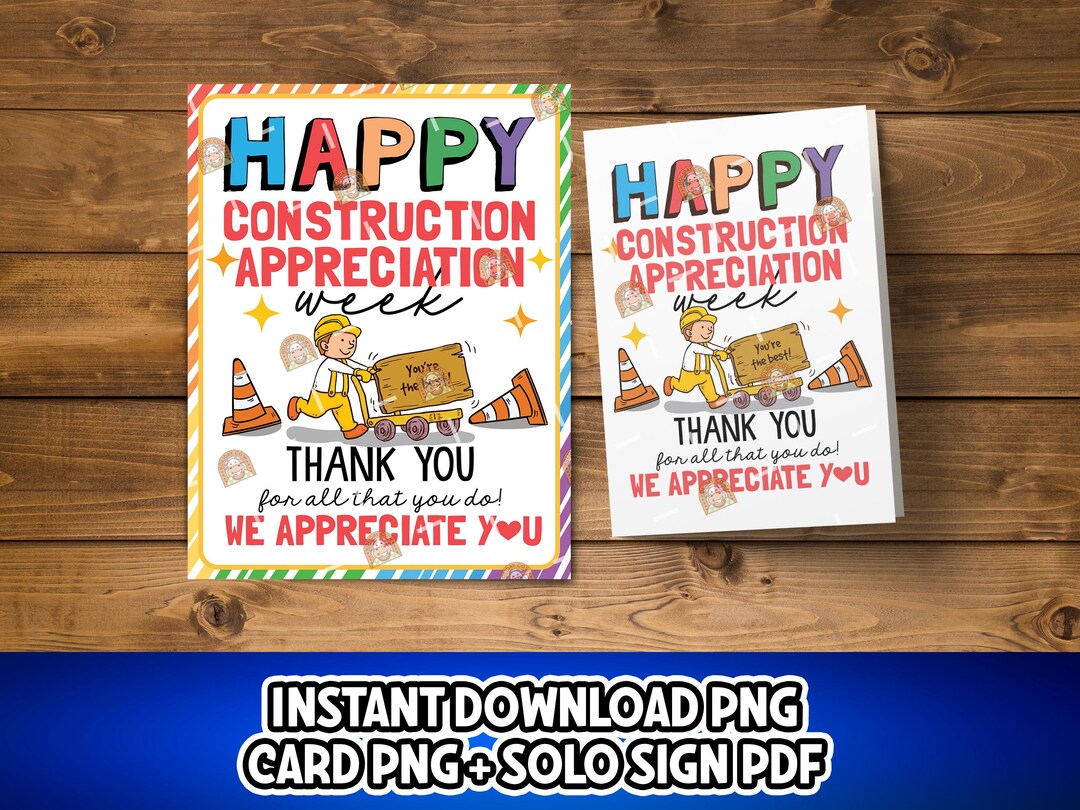 Construction Appreciation Week Card Printable, Construction Worker ...