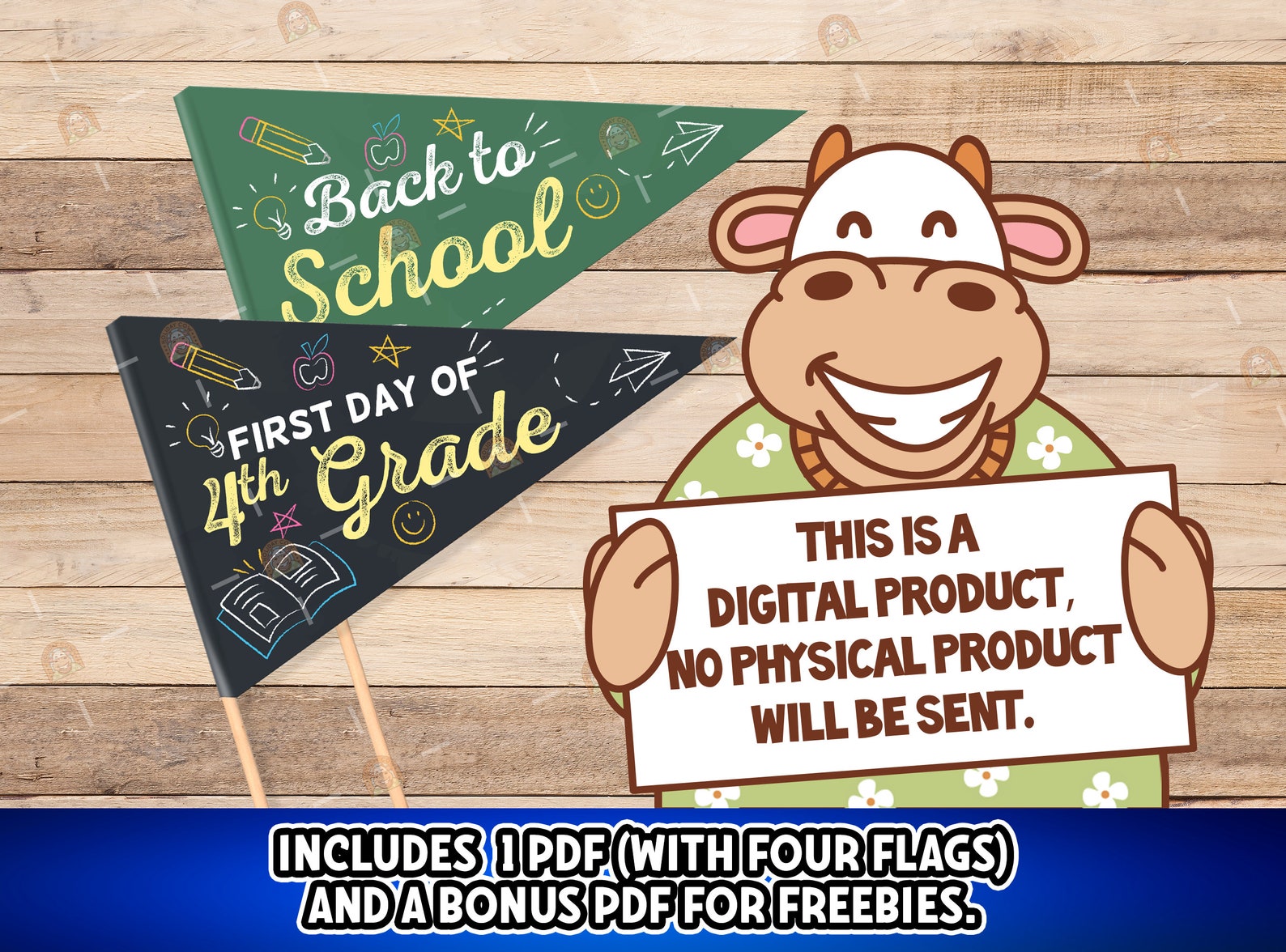 First Day of 4th Grade Flag, Printable First Day of School Pennant Flag ...
