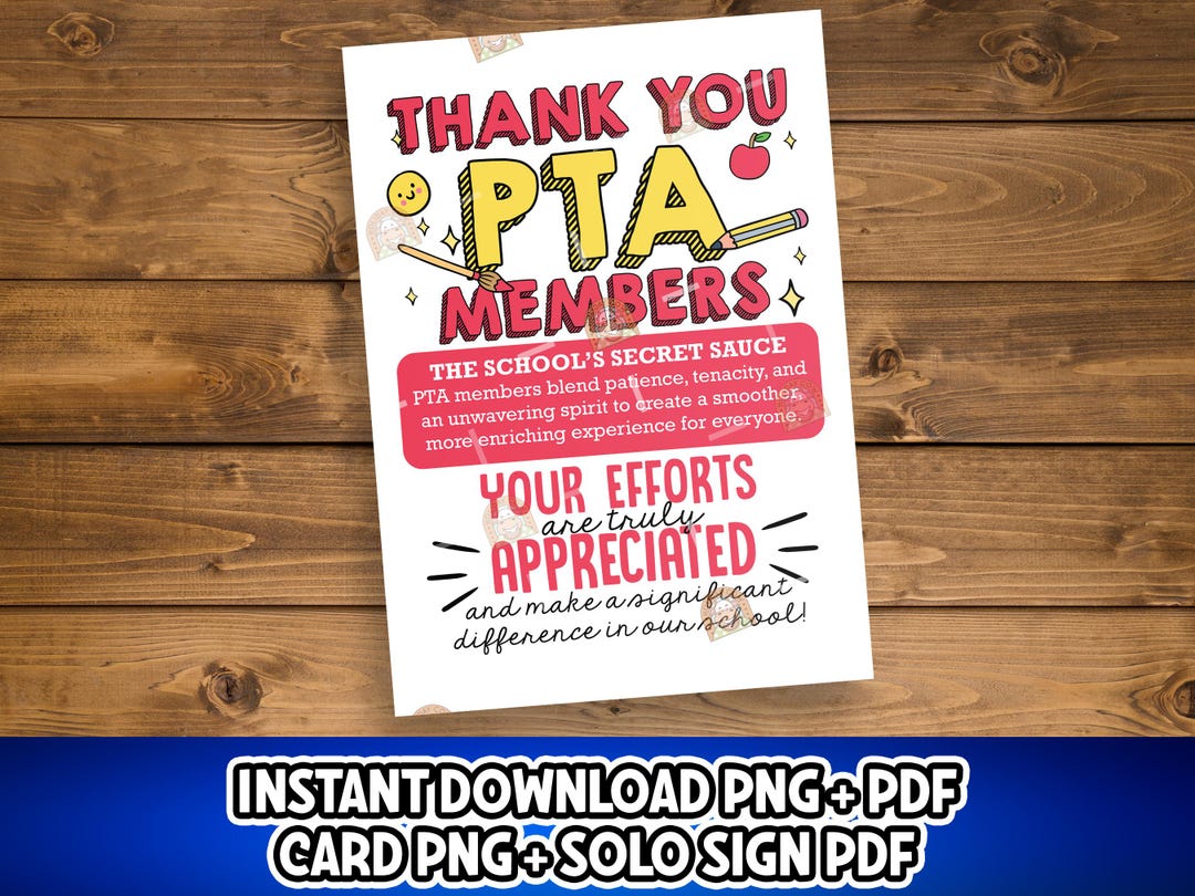 PTA Members Gift Printable, Parent Teacher Association Gift, Thank You ...