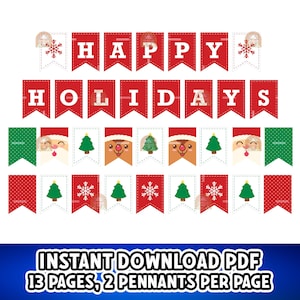 Happy Holidays Banner Printable, Happy Holidays Bunting for Christmas ...