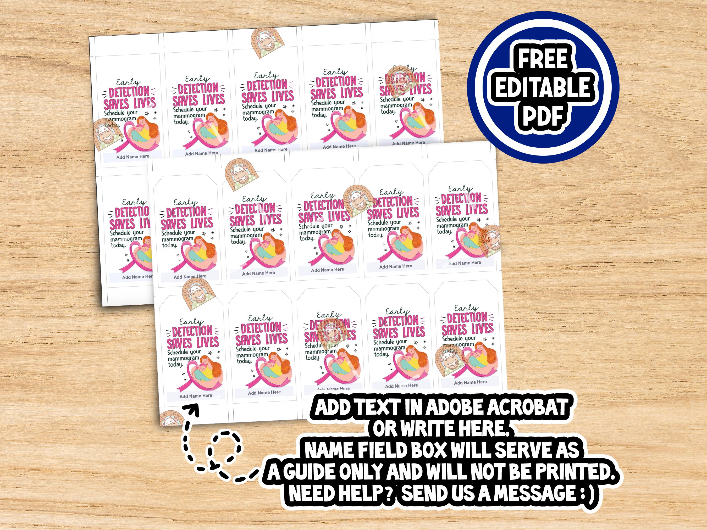 National Mammography Day Tag Printable, Thank You Mammogram Awareness ...