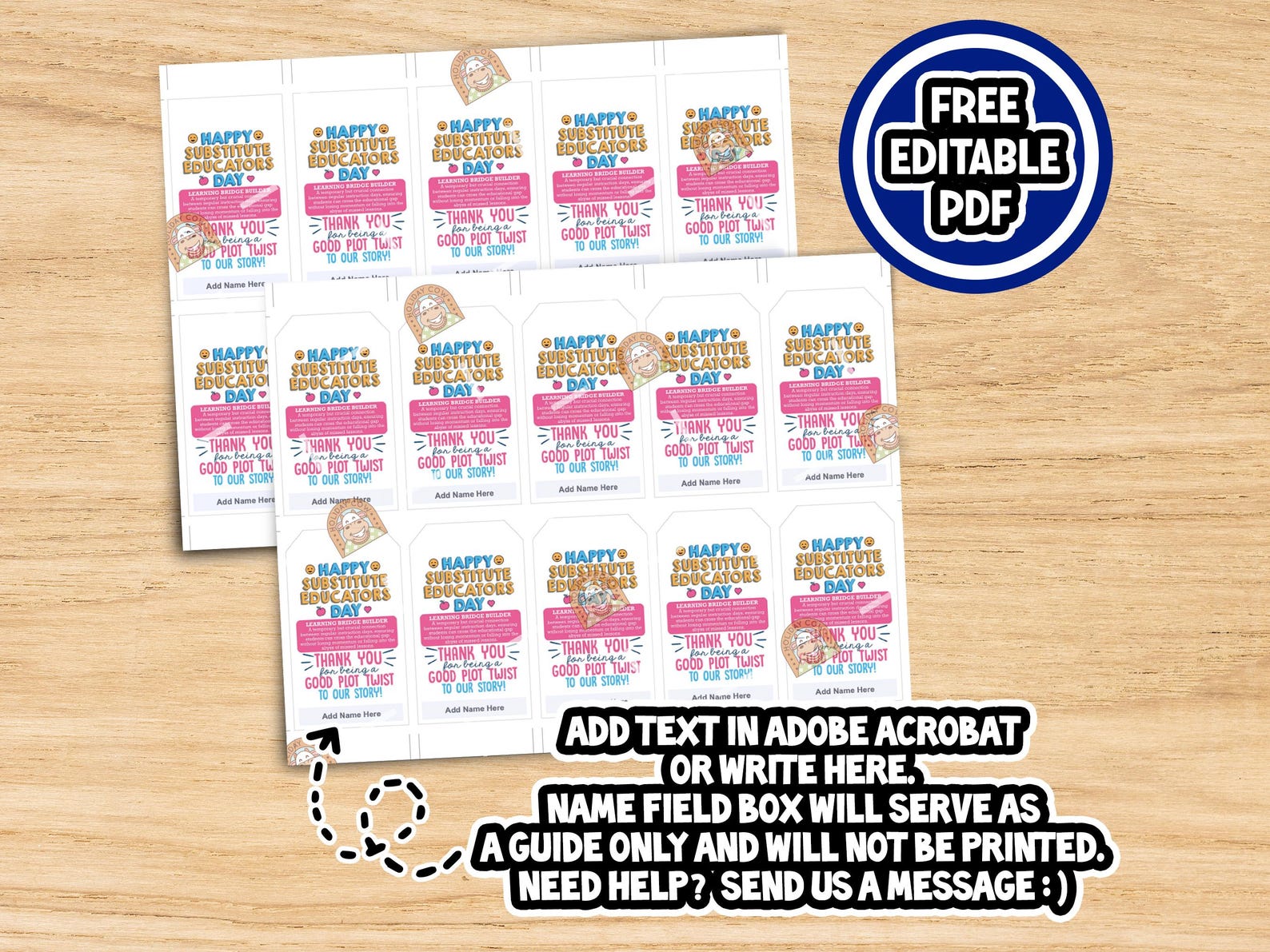 Substitute Educators Day Tags, Printable Substitute Teacher Thank You ...