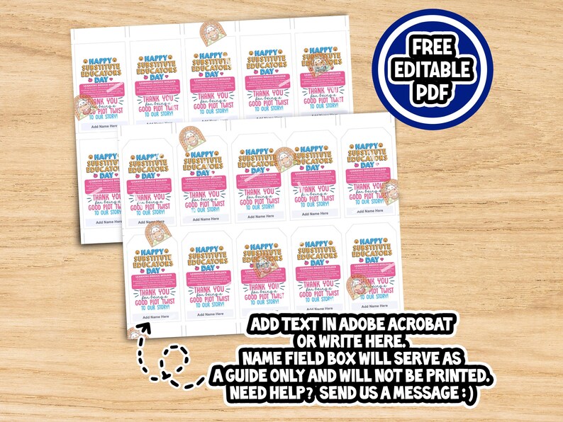 Substitute Educators Day Tags, Printable Substitute Teacher Thank You ...