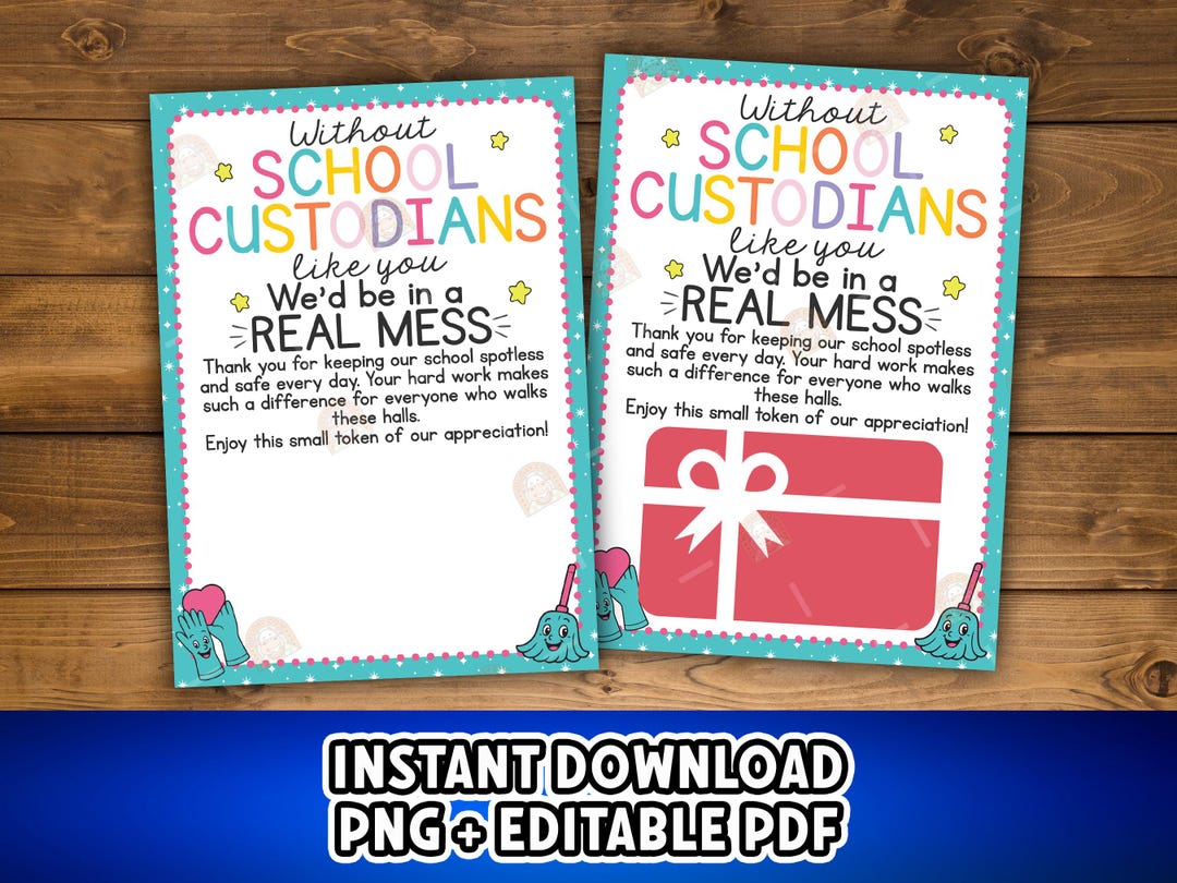 School Custodian Gift Card Holder Printable, Thank You Custodian ...