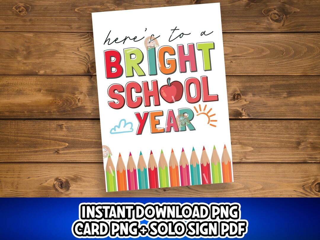 Back to School Card, Bright School Year Card, Printable First Day of ...