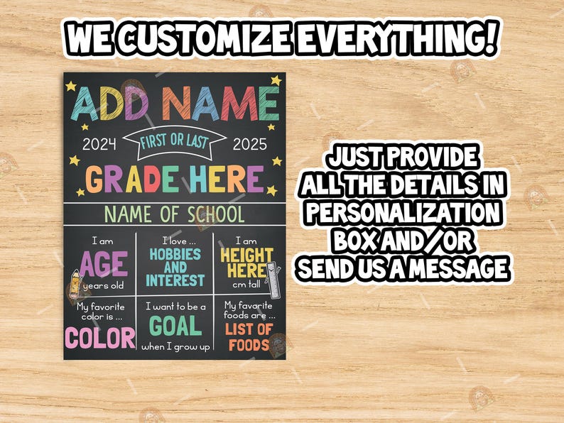 Chalkboard Back to School Sign Printable, Personalized First Day of ...
