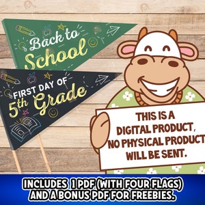 First Day of 5th Grade Flag, Printable First Day of School Pennant Flag ...