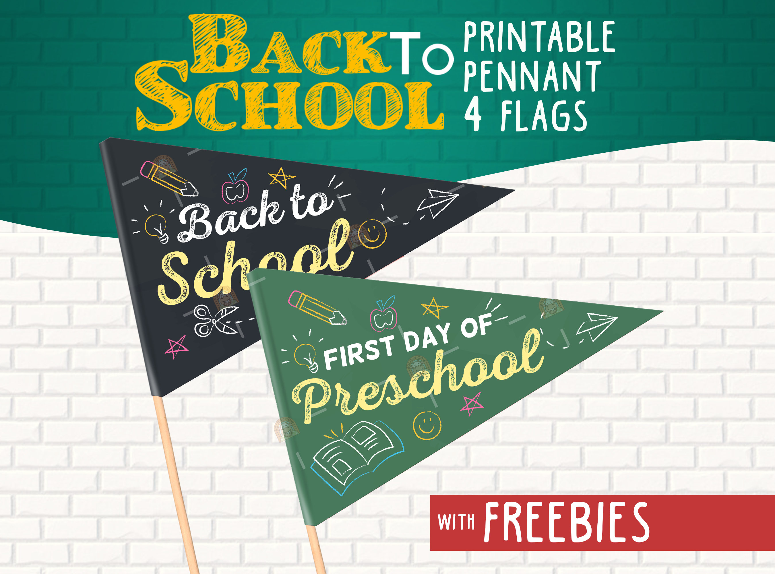 First Day of Preschool Flag, Printable First Day of School Pennant ...