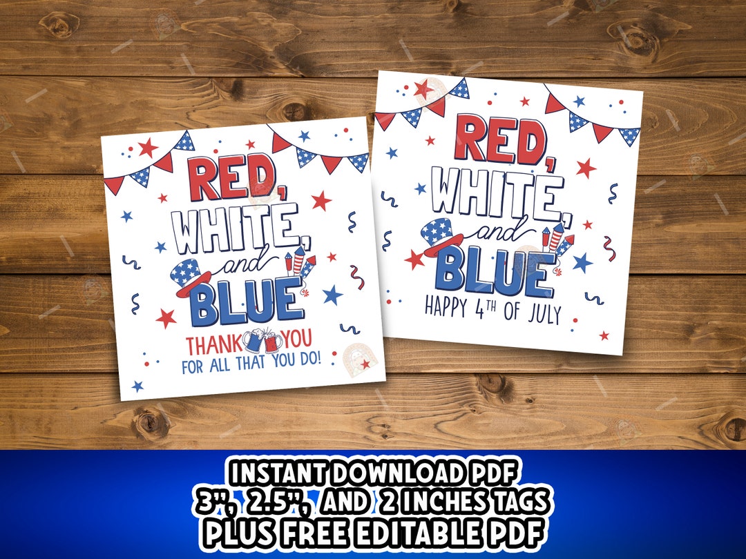 4th of July Gift Tag, 4th of July Tags Printable, Red White and Blue ...