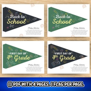 First Day of 4th Grade Flag, Printable First Day of School Pennant Flag ...