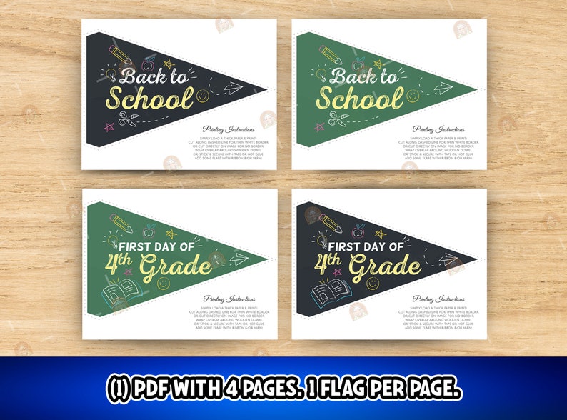 First Day of 4th Grade Flag, Printable First Day of School Pennant Flag ...