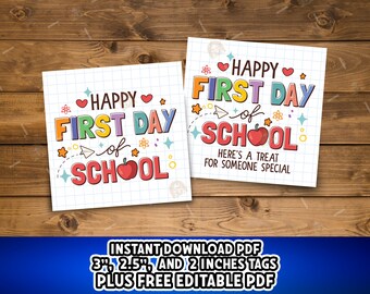 Printable Happy First Day of School Tag, Back to School Cookies Tags ...