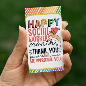 Social Work Month Gift Tag Printable, Thank a Social Worker Tag, Happy ...
